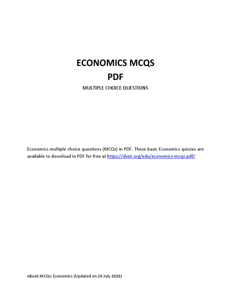 Economics Mcqs PDF: Multiple Choice Questions | PDF