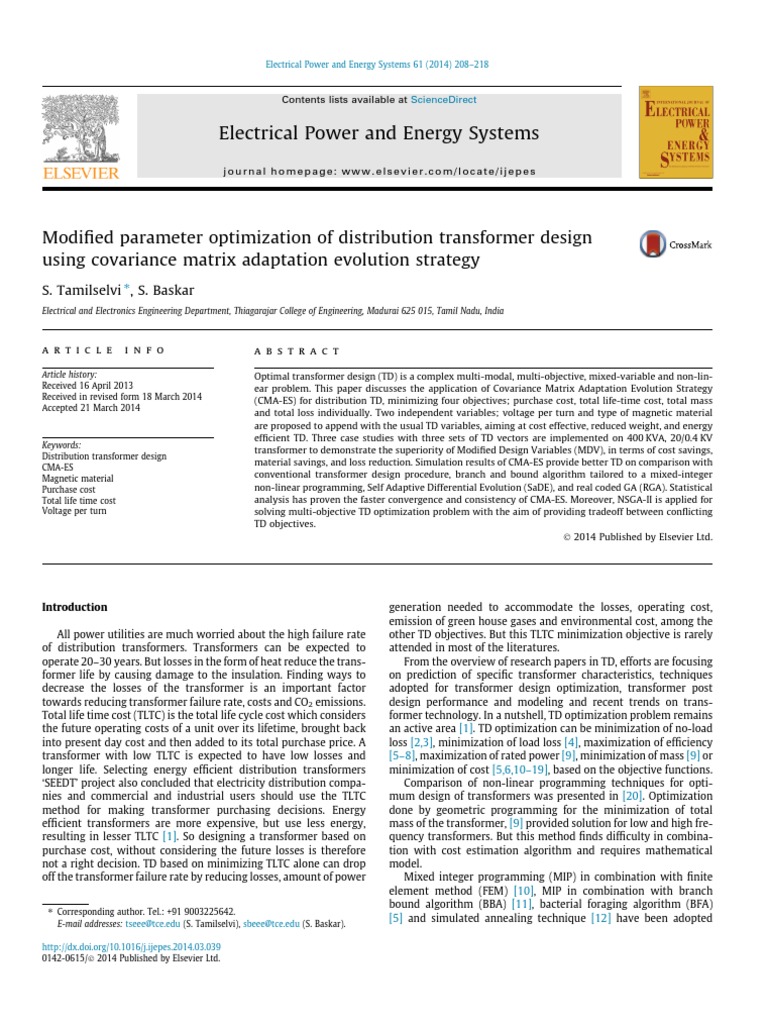 Modi Ed Parameter Optimization of Distribution Transformer Design Using Covariance Matrix ...