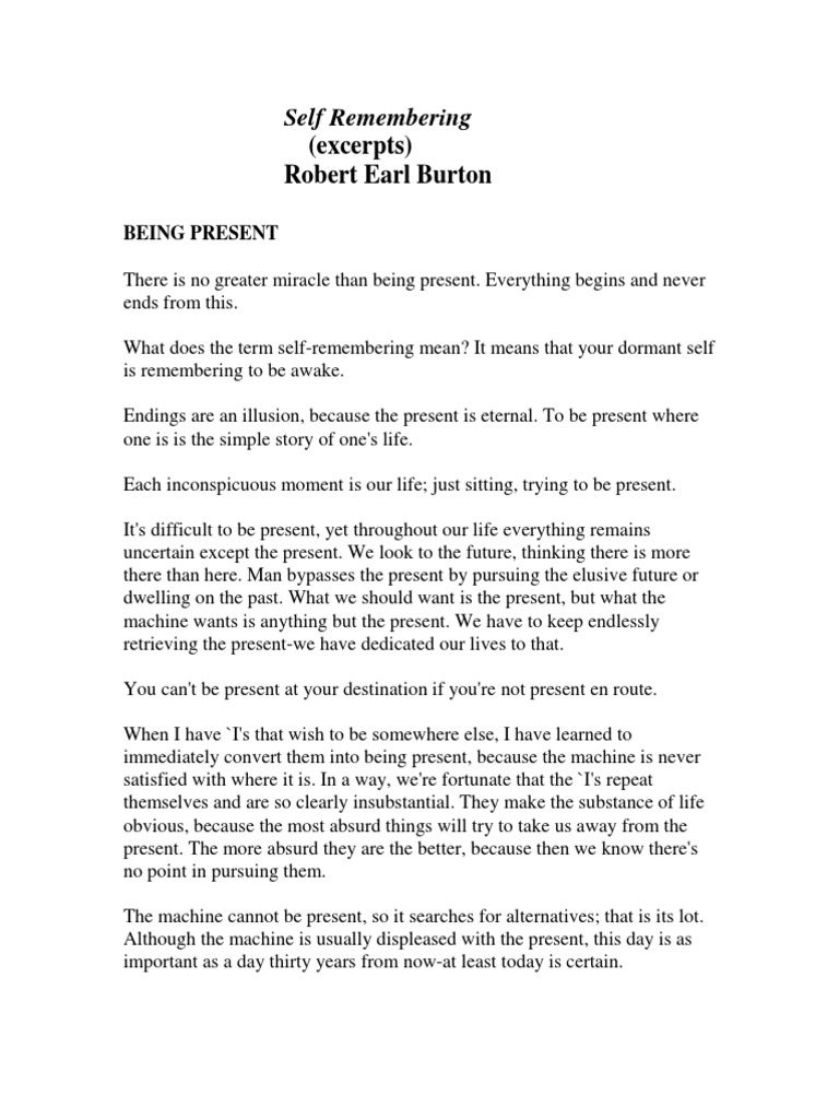 Self Remembering by Robert Earl Burton | PDF | Consciousness | Suffering