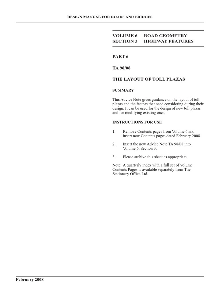 Toll Plaza Requirements PDF | PDF | Toll Road | Lane