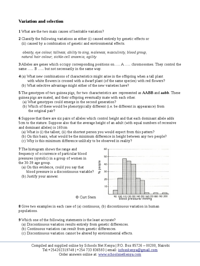 Variation and Selection Questions | PDF | Dominance (Genetics) | Allele