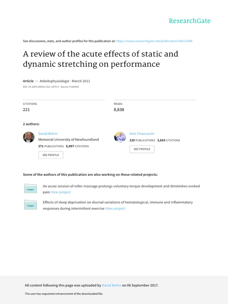A Review of The Acute Effects of Static and Dynamic Stretching On Performance | PDF ...