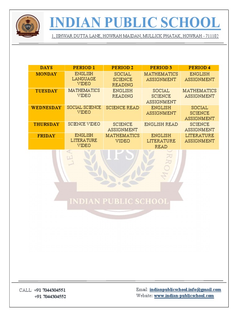 Time Table Class Viii | PDF