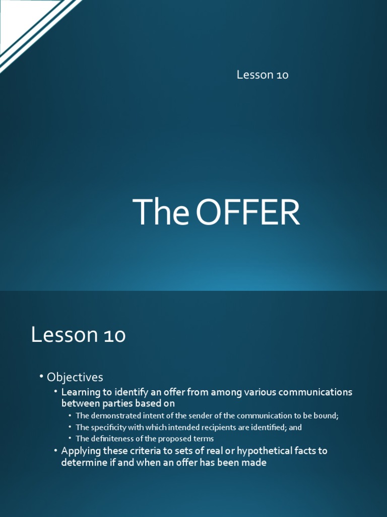 The Offer: Lesson 10 | PDF | Offer And Acceptance | Private Law
