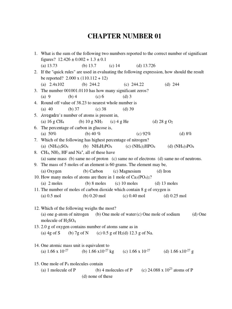 Chapter 1: Key to Multiple Choice Questions on Significant Figures ...
