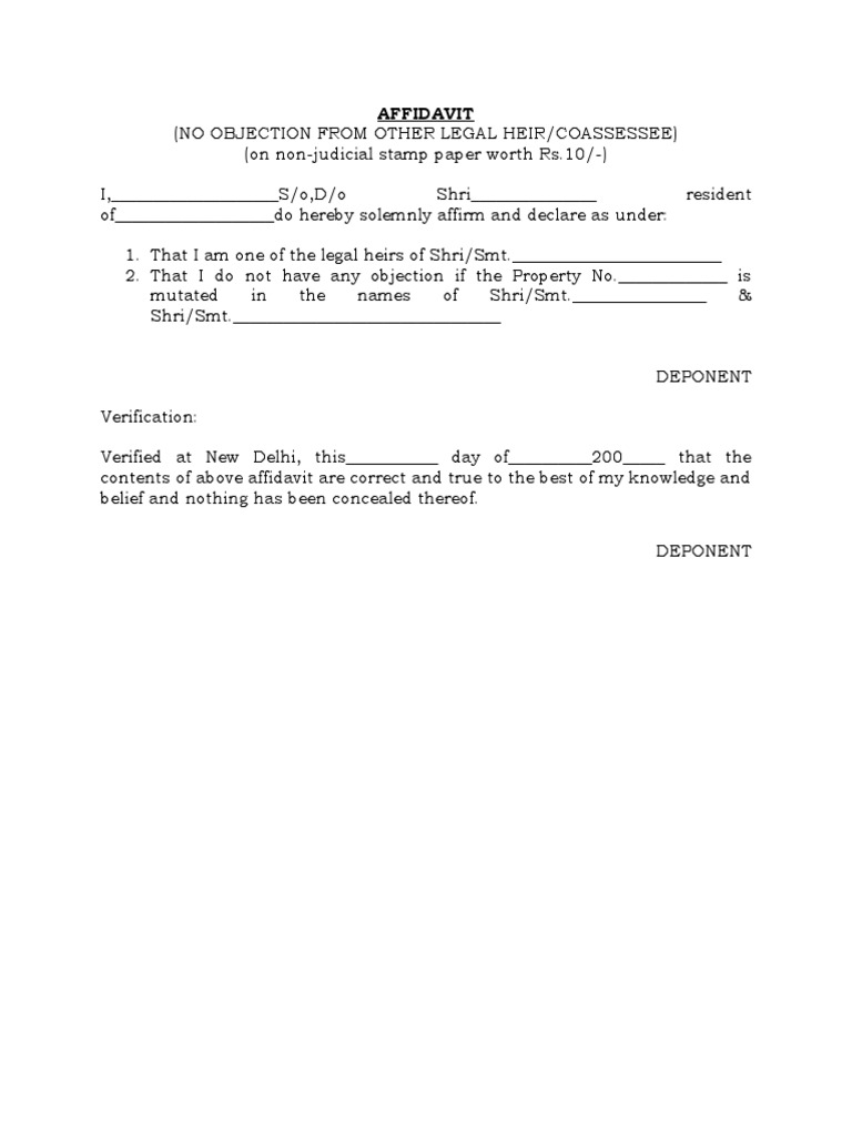 Noc From Legal Heir | PDF