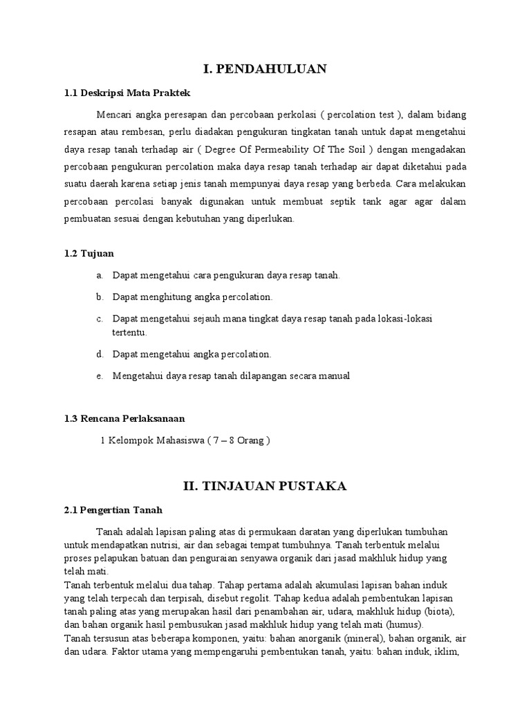 Laporan Praktek Perkolation Test | PDF