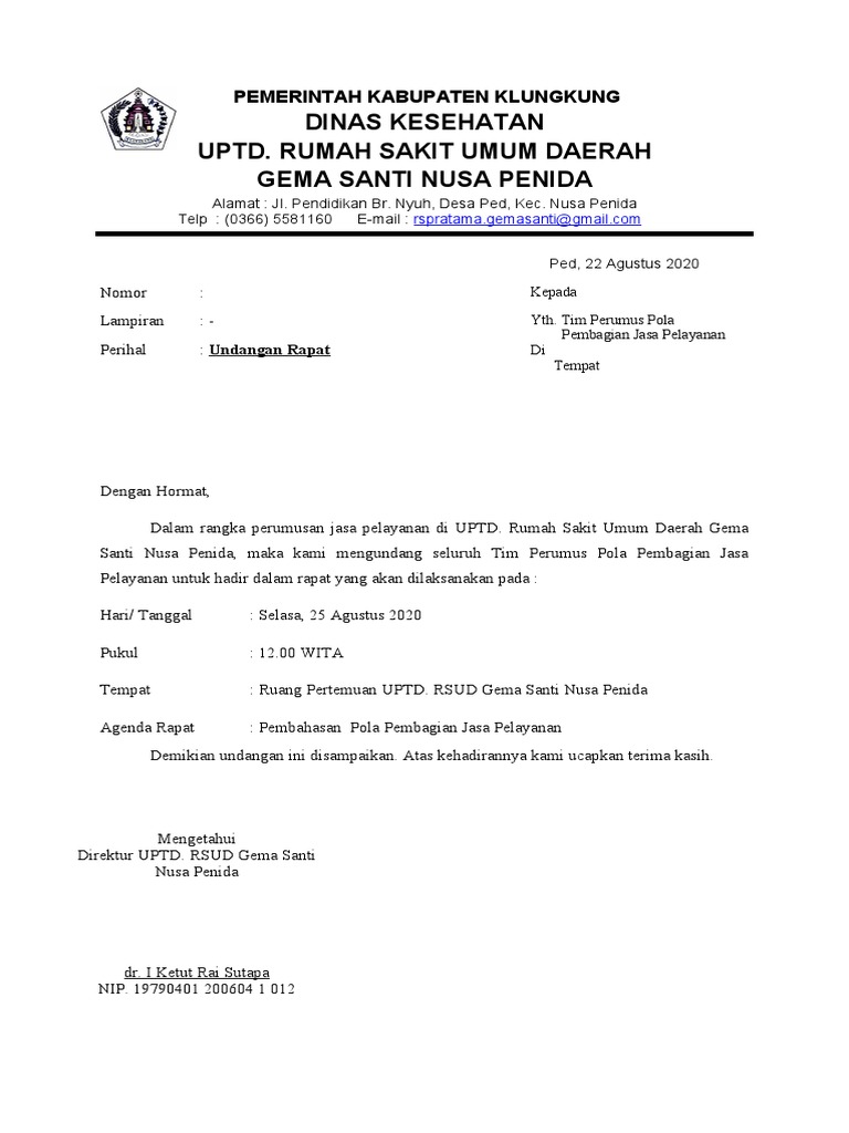 Undangan Rapat Perumusan Jaspel 1 | PDF