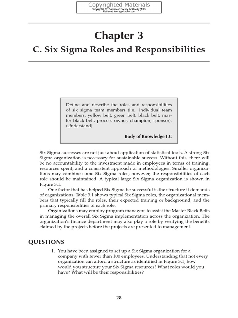 C - Six Sigma Roles and Responsibilities: Questions | PDF | Six Sigma ...