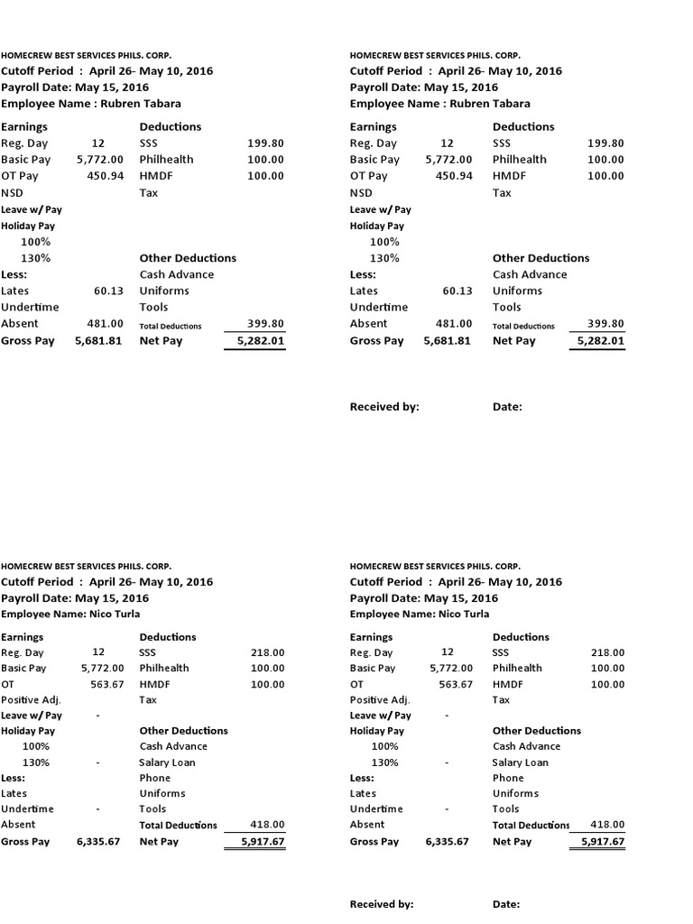 Payslip Sample | PDF | Payroll | Employee Relations