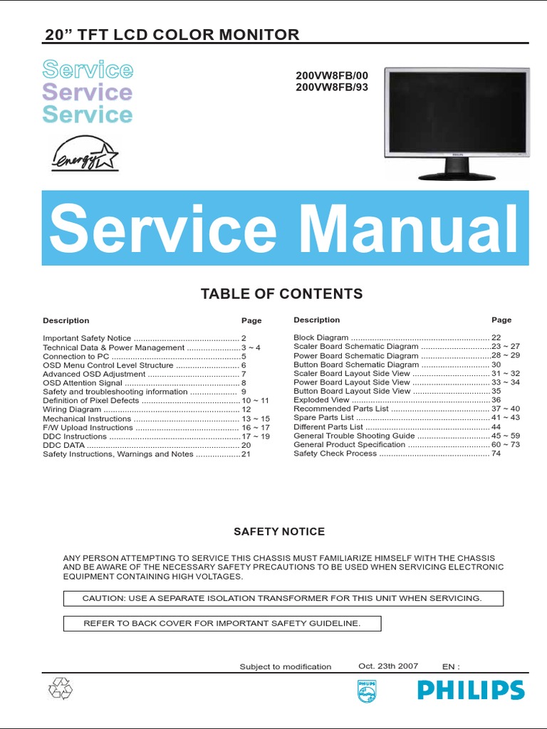 Philips 200VW8FB Manual PDF | PDF | Computer Monitor | Menu (Computing)