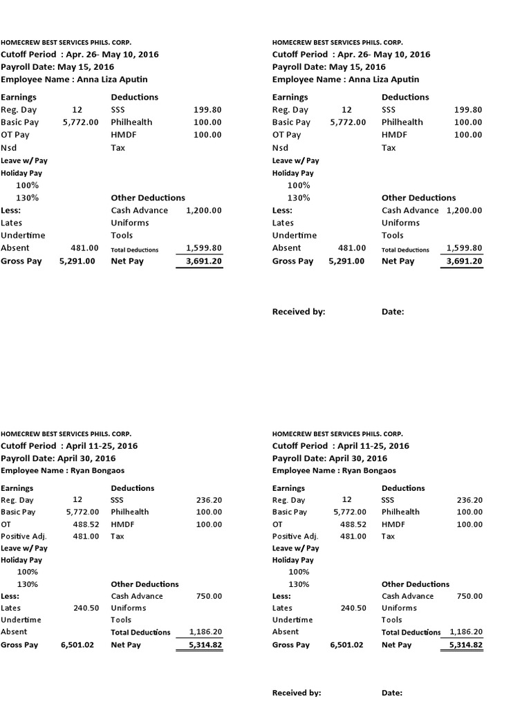 Payslip Sample | PDF | Payroll | Factor Income Distribution