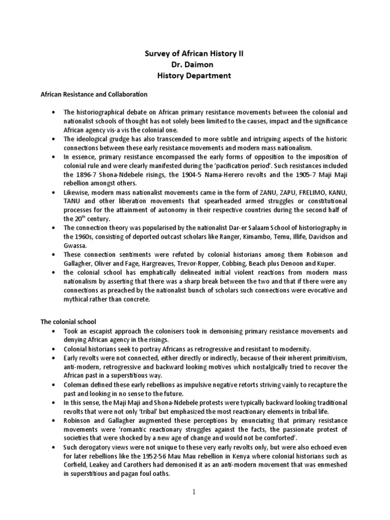 Survey of African History II Dr. Daimon History Department: African ...