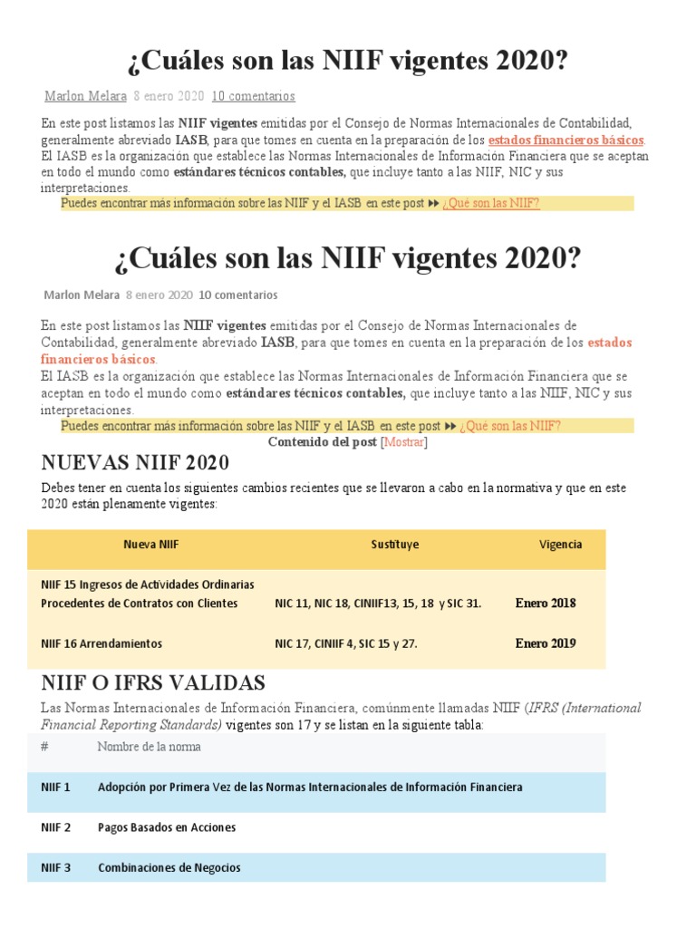 NIIF Vigentes 2020 | PDF | normas internacionales de INFORMACION ...