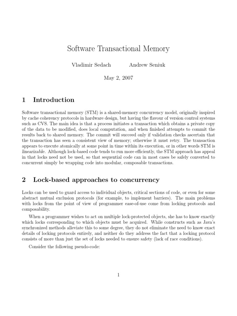 Software Transactional Memory Introductory Paper Pdf Software Development Concurrency