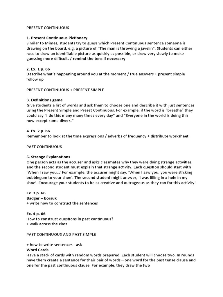 Present Continuous Pictionary | Download Free PDF | Sentence ...