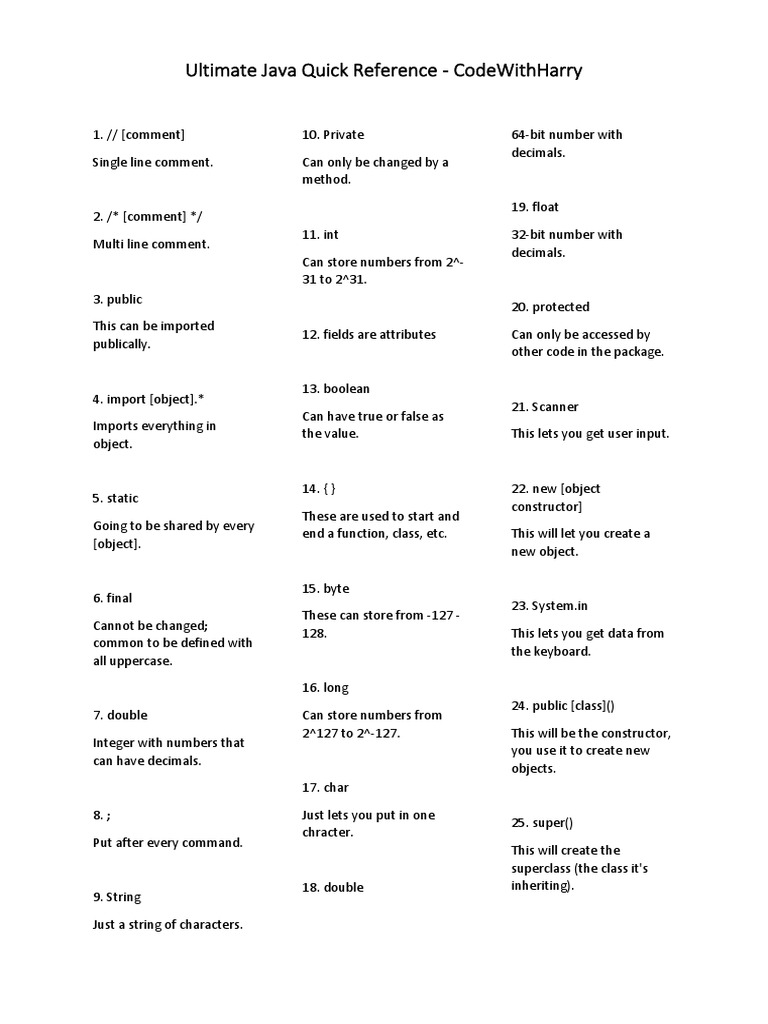 Ultimate Java CheatSheet | PDF | Array Data Type | Array Data Structure