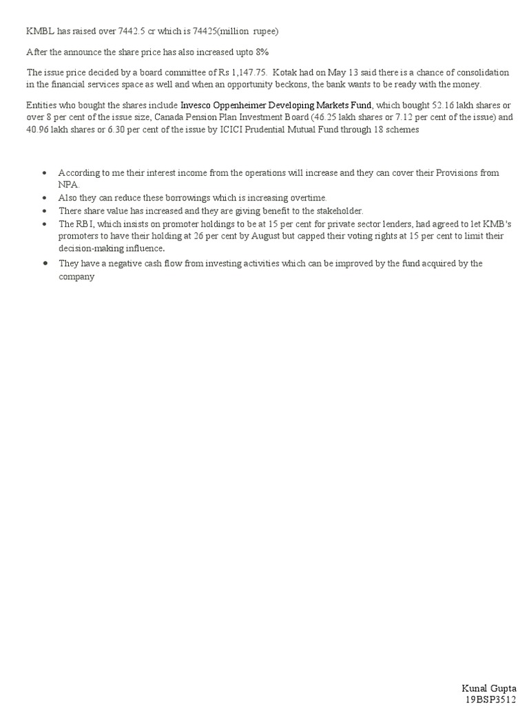 KMBL Analysis | PDF | Dividend | Financial Services
