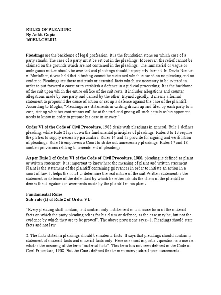 Rules of Pleading | PDF | Pleading | Lawsuit