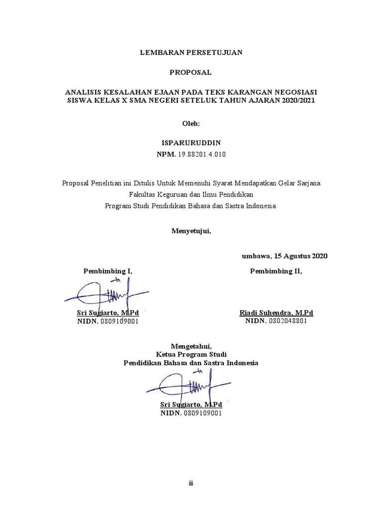 Contoh LEMBARAN PERSETUJUAN PROPOSAL FKIP | PDF