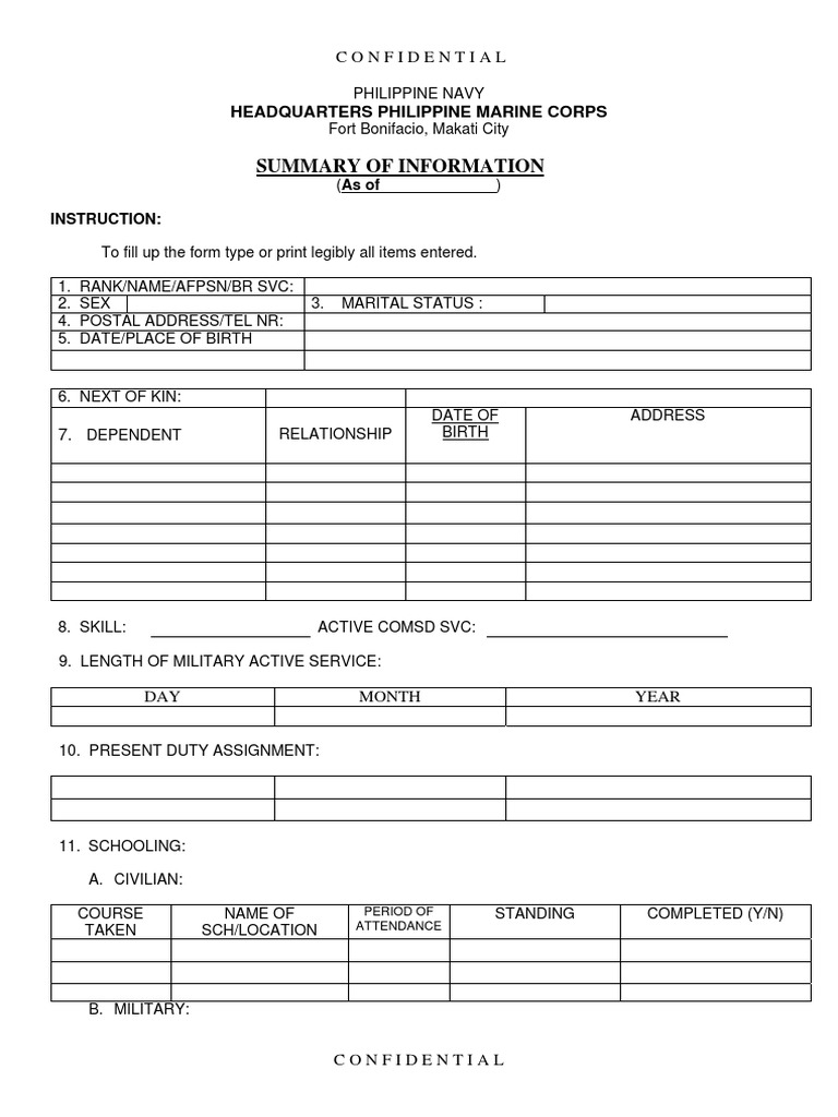 Summary of Information: Headquarters Philippine Marine Corps | PDF ...