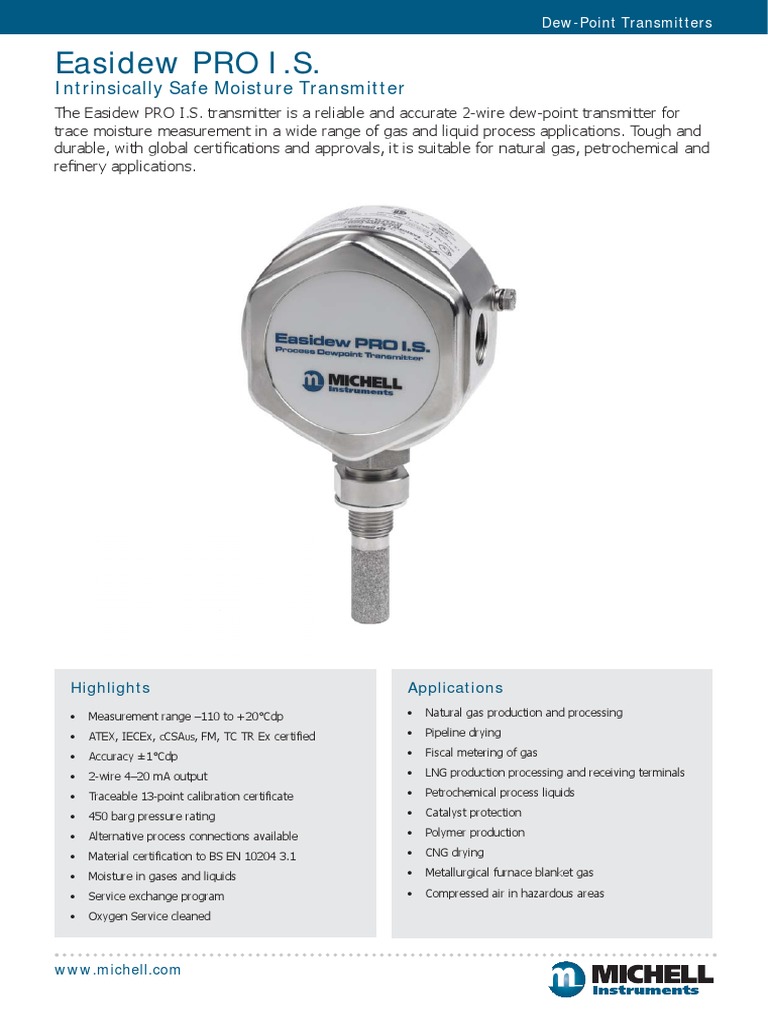 MICHELL-2 Easidew-PRO-IS-Datasheet PDF | PDF | Calibration | Gases