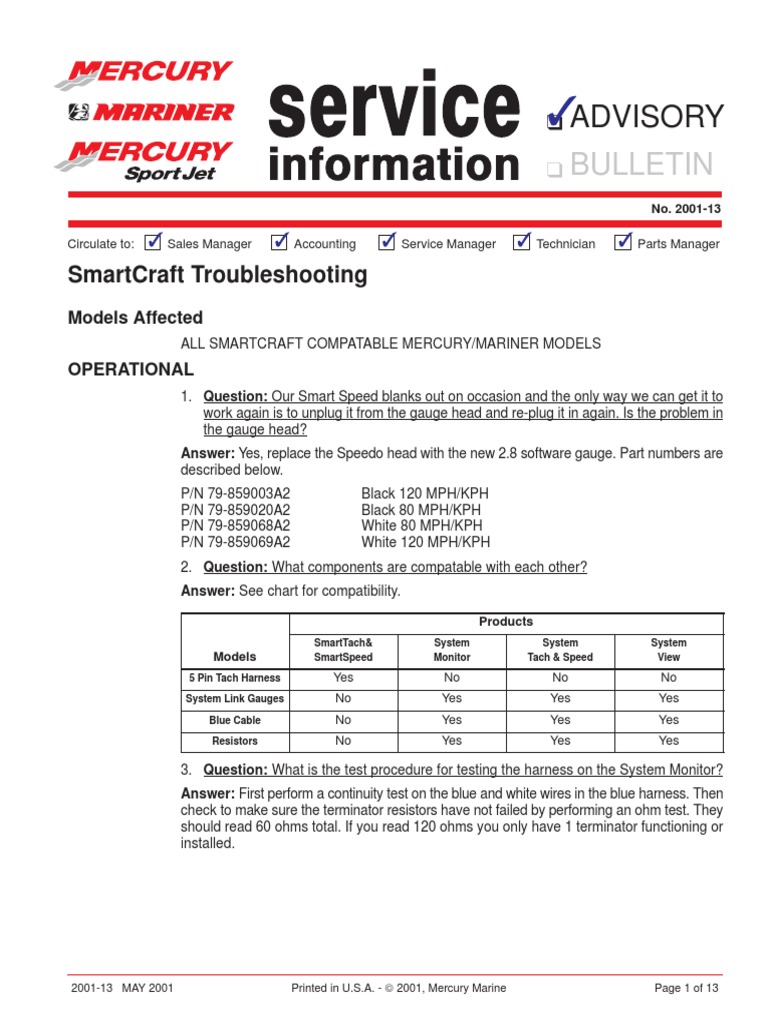 Mercury Service Bulletin 1881046 | PDF | Electrical Connector | Components