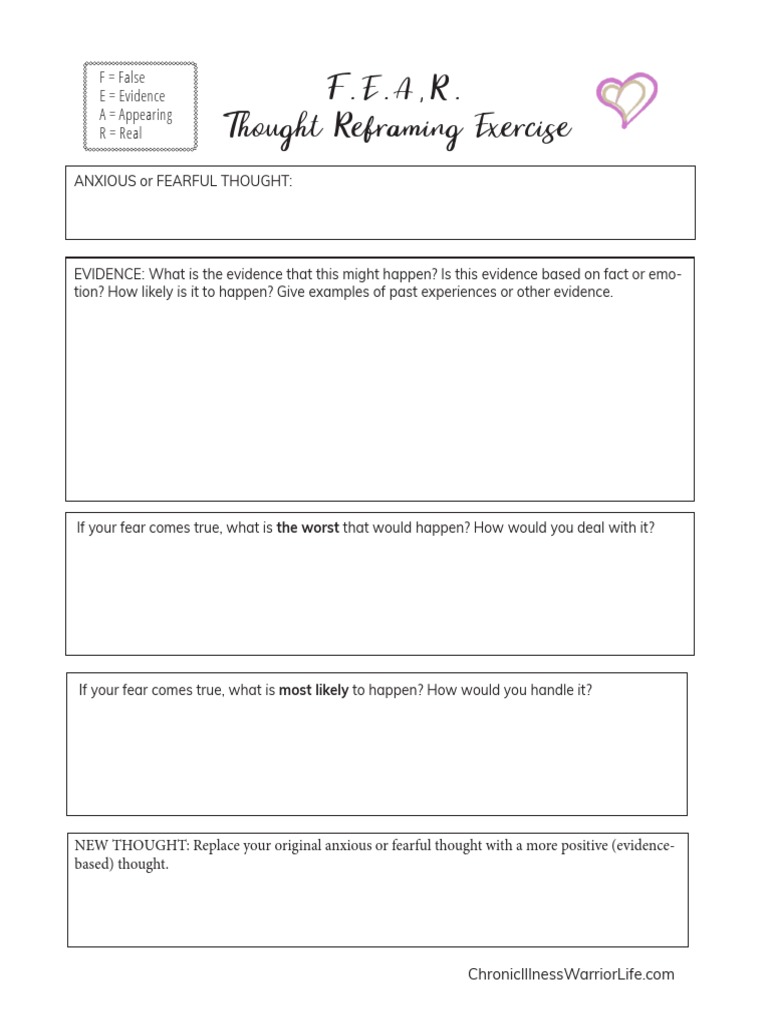 F E A R - Thought-Reframing-Exercise-Worksheet - 01 | PDF