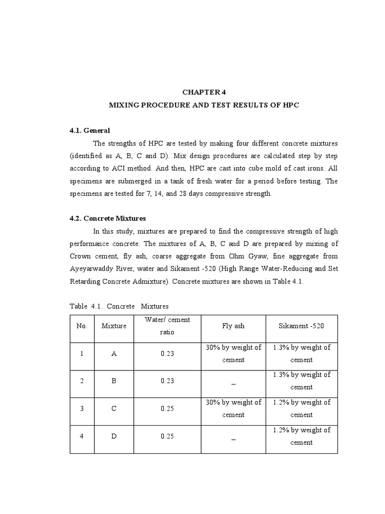 Mixing Procedure and Test Results of HPC | PDF | Strength Of Materials ...