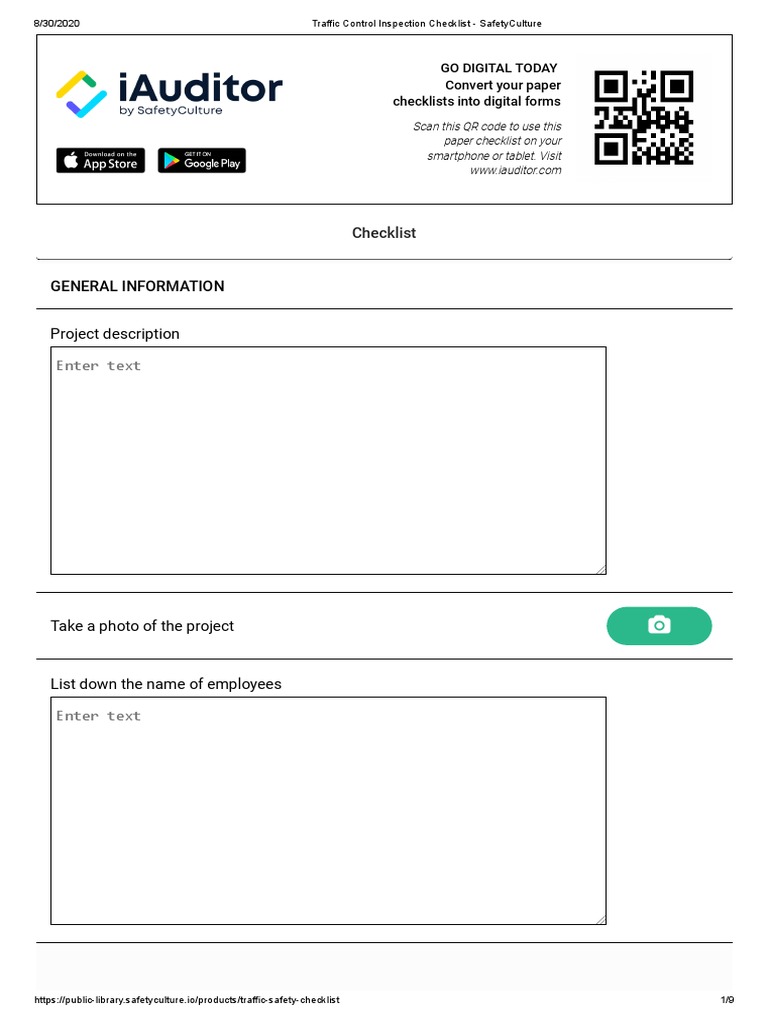Traffic Control Inspection Checklist - SafetyCulture | Download Free ...