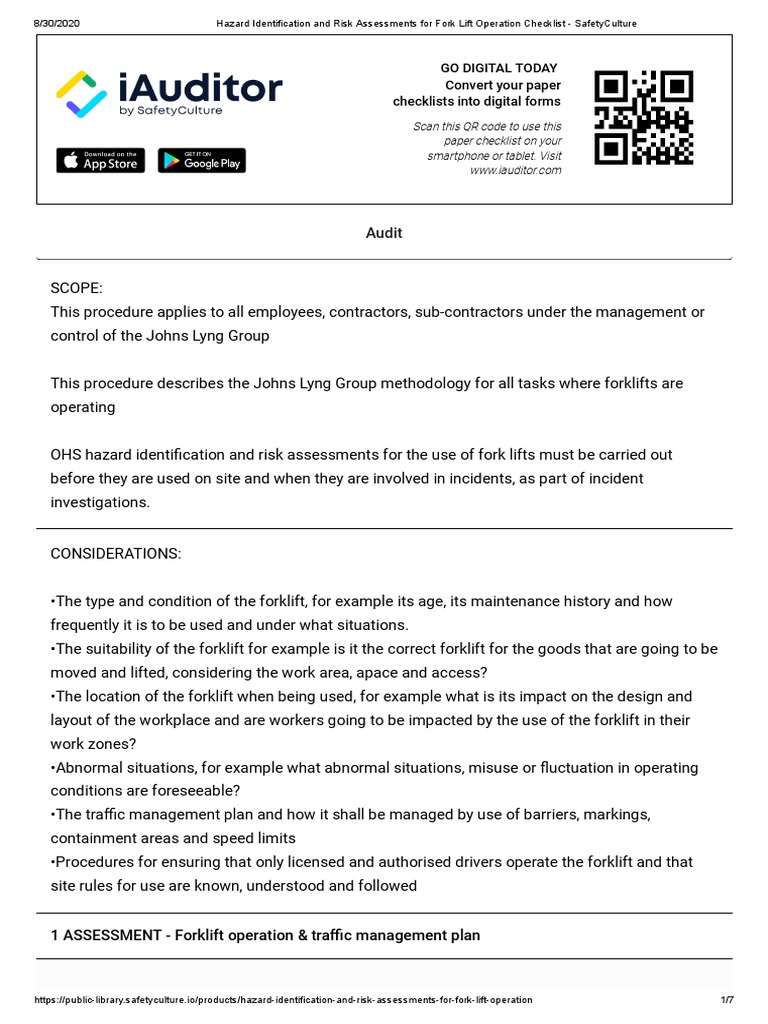 Hazard Identification and Risk Assessments For Fork Lift Operation ...