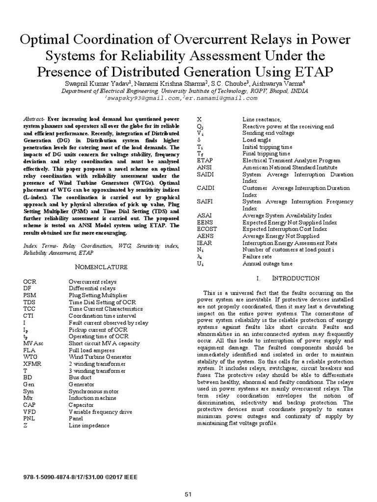 Optimal Coordination Of Overcurrent Relays In Power Systems For Reliability Assessment Under The