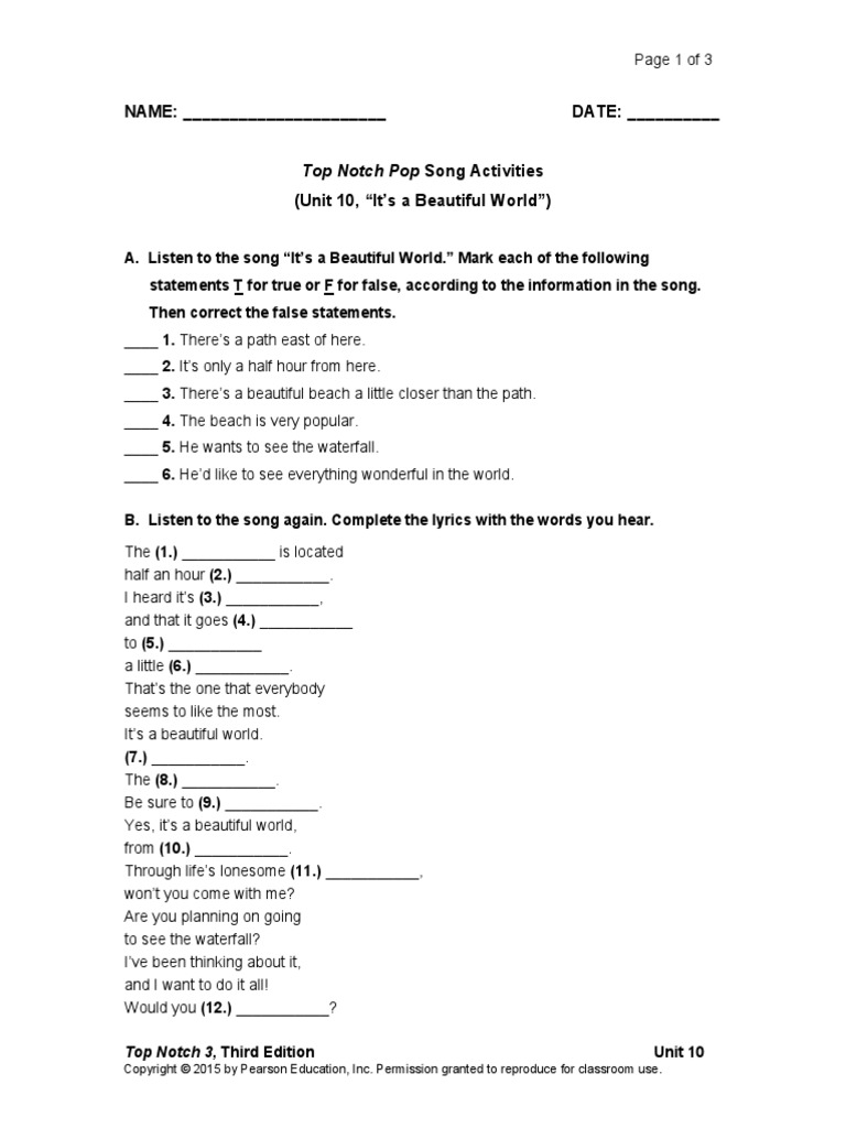 NAME: - DATE: - : Top Notch Pop | PDF