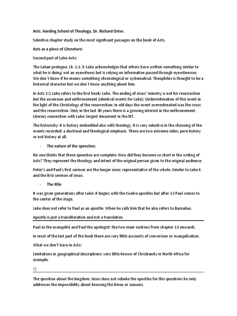Acts. Harding School of Theology. Dr. Richard Oster | PDF | Acts Of The ...