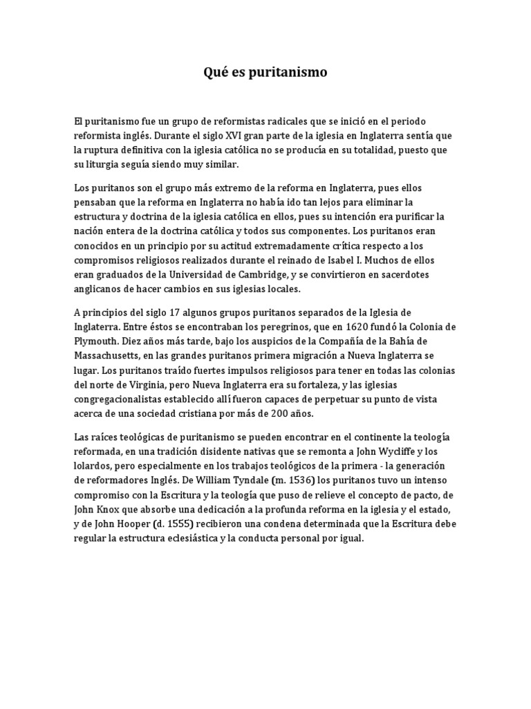 Qué Es Puritanismo | PDF | Historia | Religión y espiritualidad