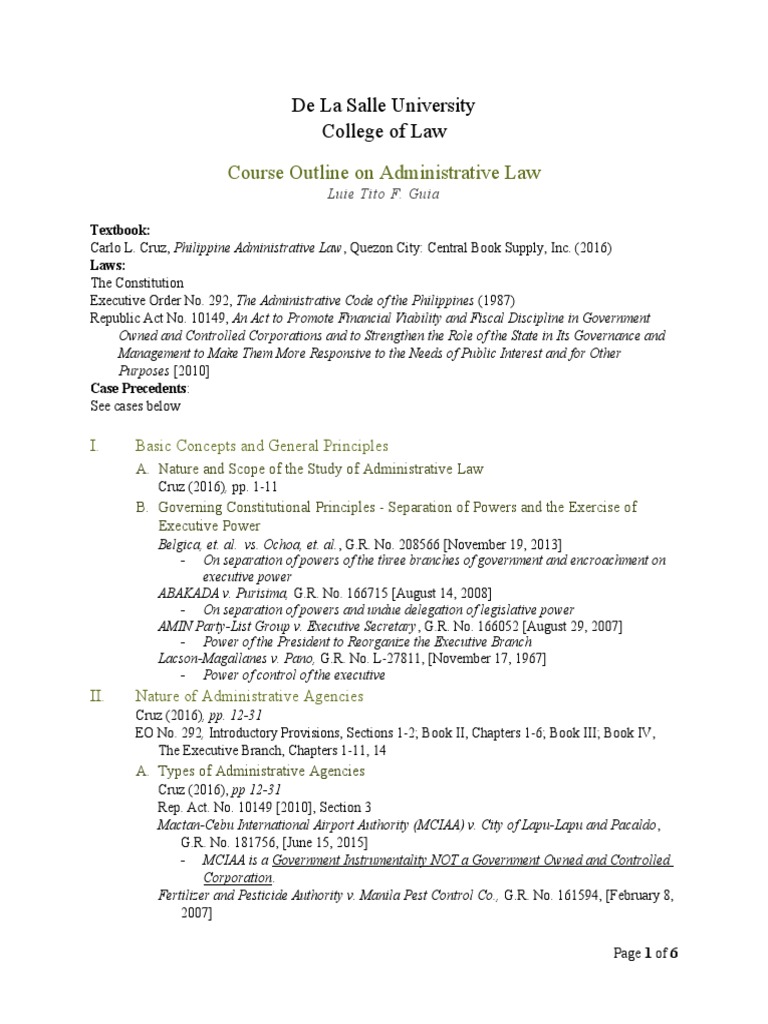 Administrative Law Course Outline: A Comprehensive Guide to Key ...