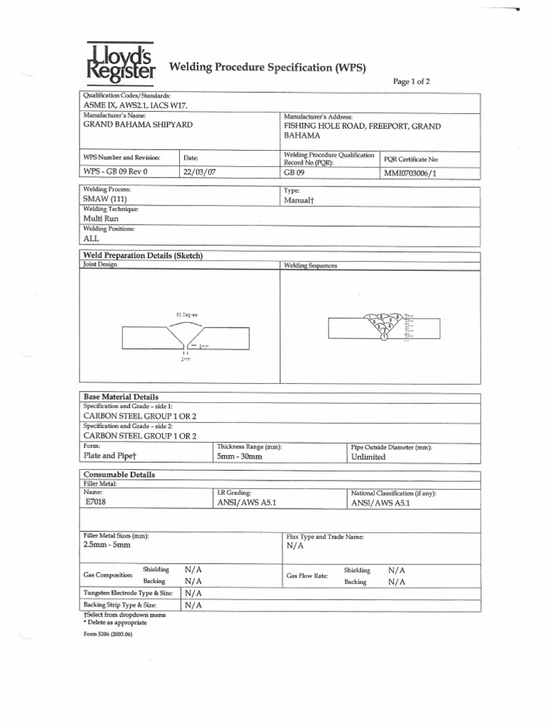 Welding Procedure Specification | PDF