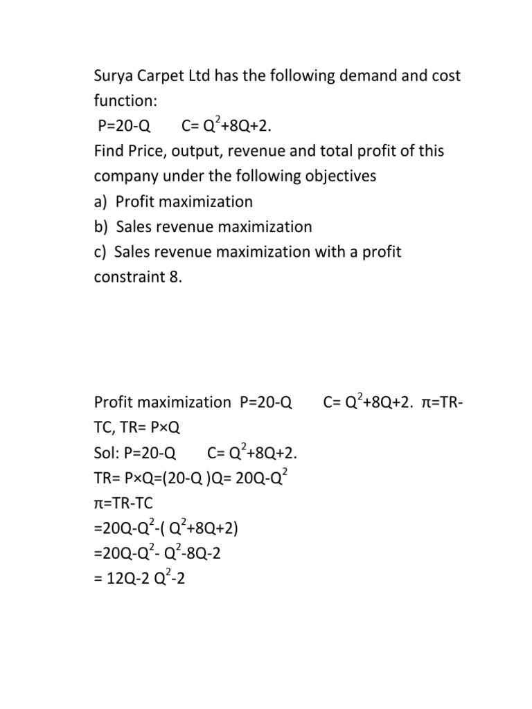 Mathematical Problems On Demand and Cost Functions | PDF