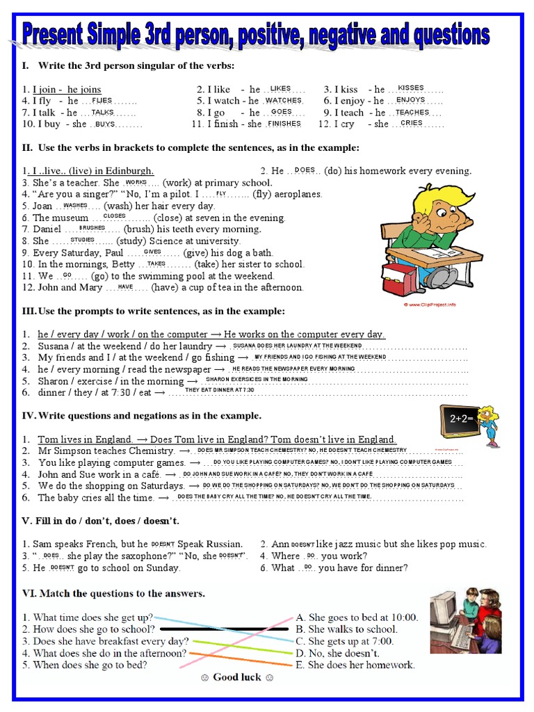 Present Simple 3rd Person Positive Negative and Questions | PDF