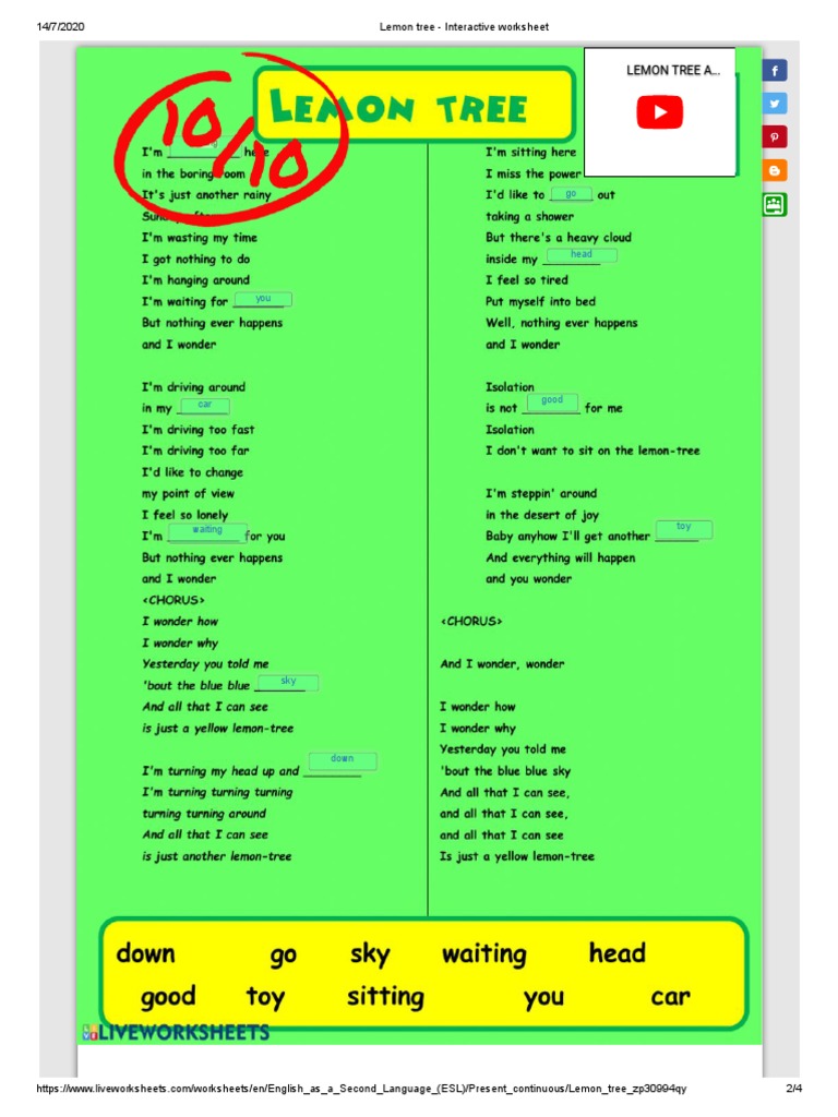 Lemon Tree ESL Worksheet Online | PDF