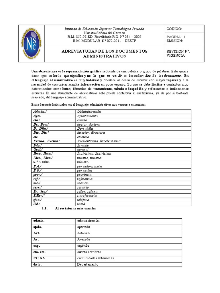 Abreviaturas de Los Documentos Administrativos | PDF | Gobierno