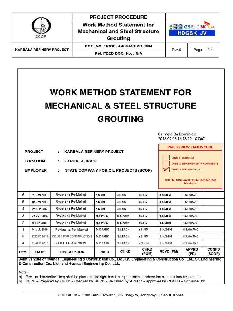 IONE-AA00-MS-MS-0004 WMS For Mechanical and Steel Structure Grouting - R6 | Download Free PDF ...
