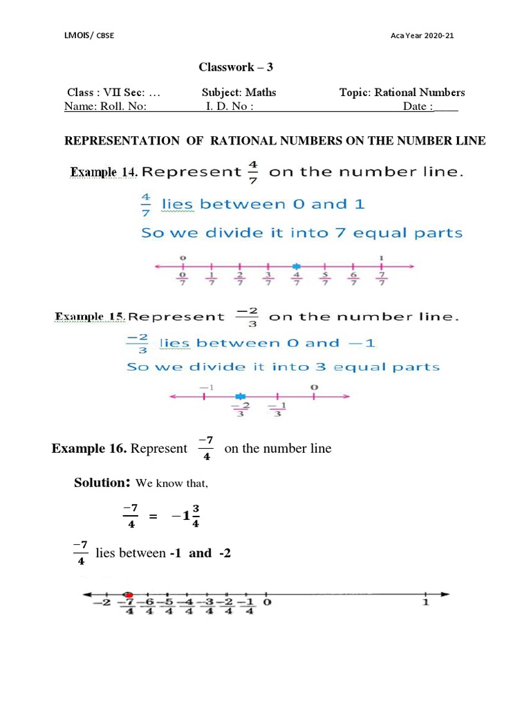 Grade 7 Math RATIONAL NUMBERS - Classwork 3 | PDF | Fraction ...