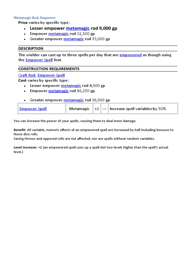 Empower Metamagic Rods Overview | PDF | Teaching Methods & Materials ...