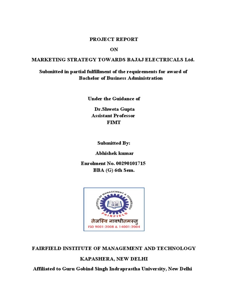 Bajaj Electricals Project | PDF | Pricing | Marketing