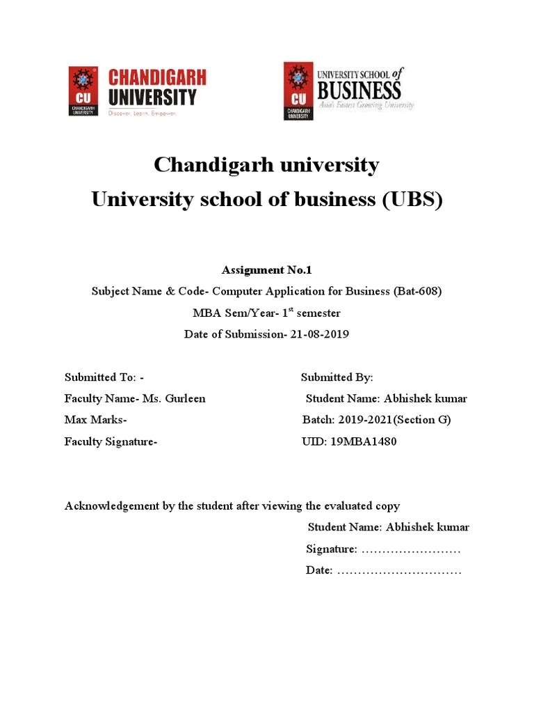 Chandigarh University University School of Business (UBS) : Assignment ...