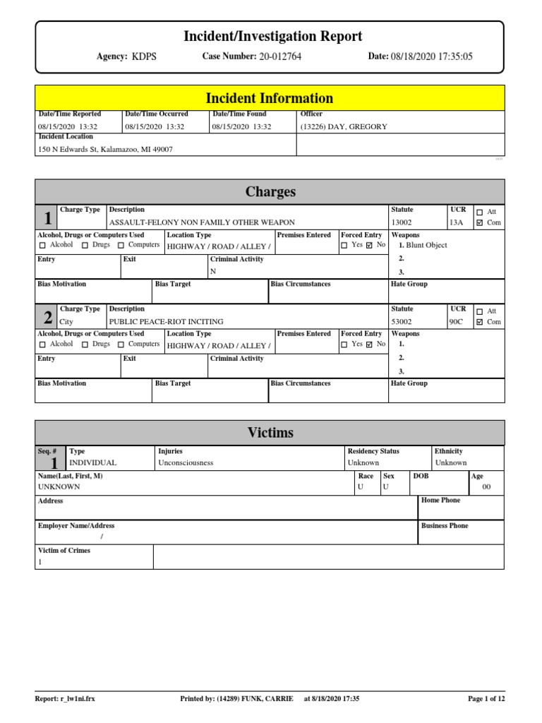 Police report from arrest | Arrest | Law Enforcement