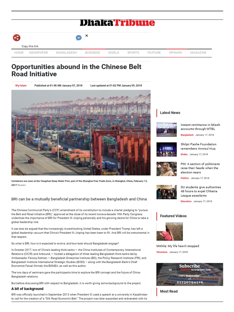 Opportunities Abound in The Chinese Belt Road Initiative - Dhaka ...