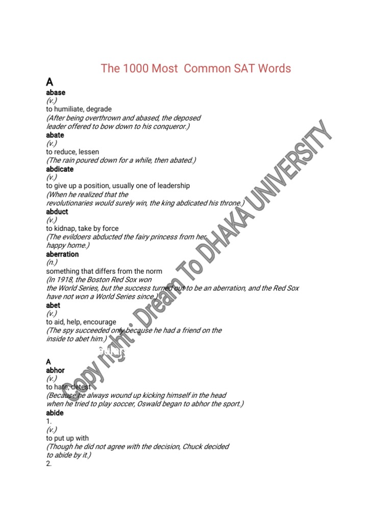 1000 SAT Vocabulary by Dream To DU PDF | PDF