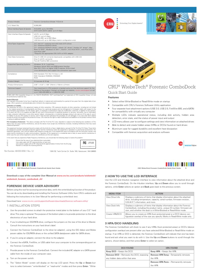 Cru Wiebetech Forensic Combodock: Quick Start Guide | PDF ...